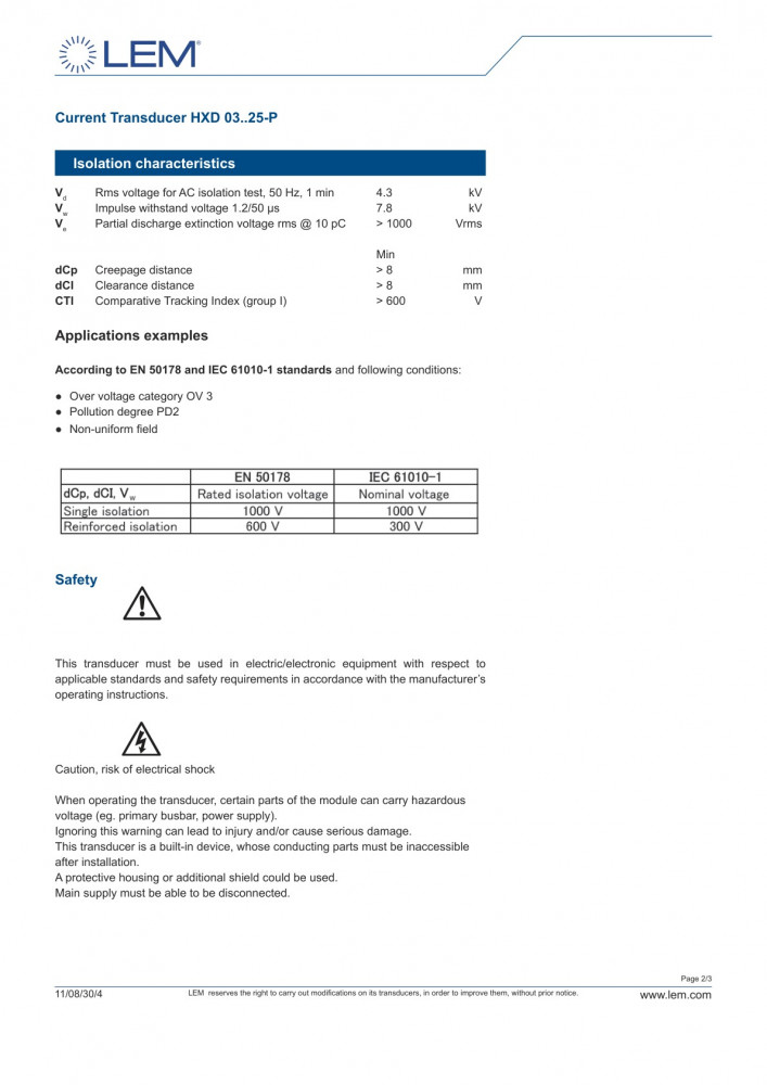 LEM HXD25-P datasheet page 2