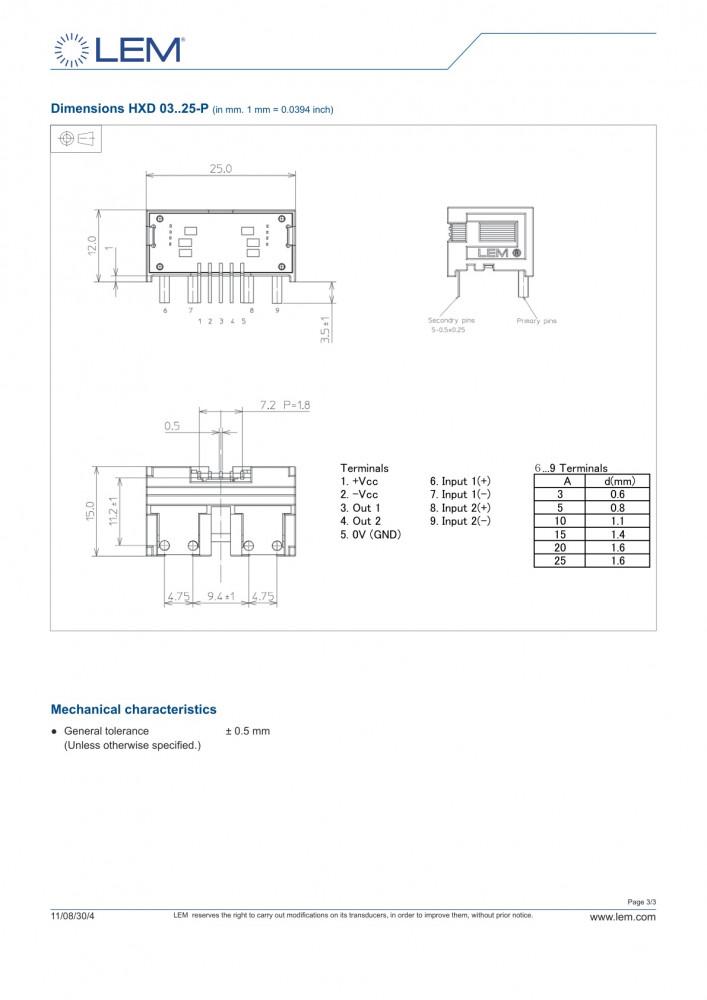 LEM HXD25-P datasheet page 3