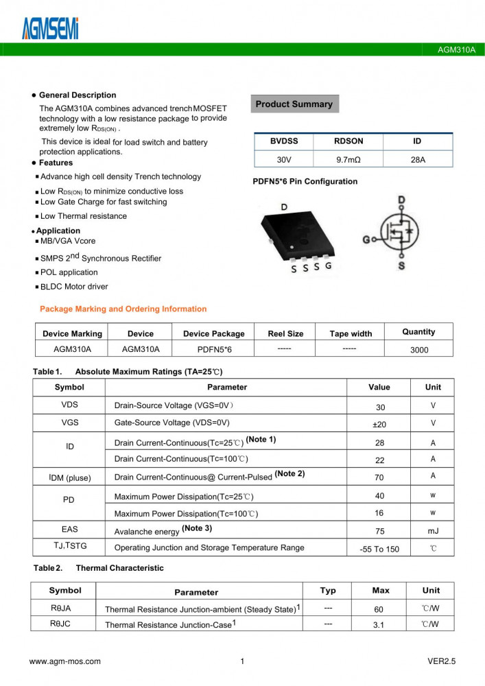 AGM310A datasheet page 1