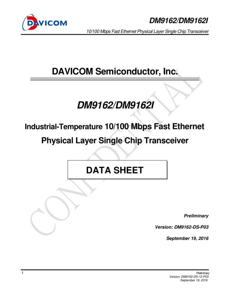 DM9162 datasheet page 1