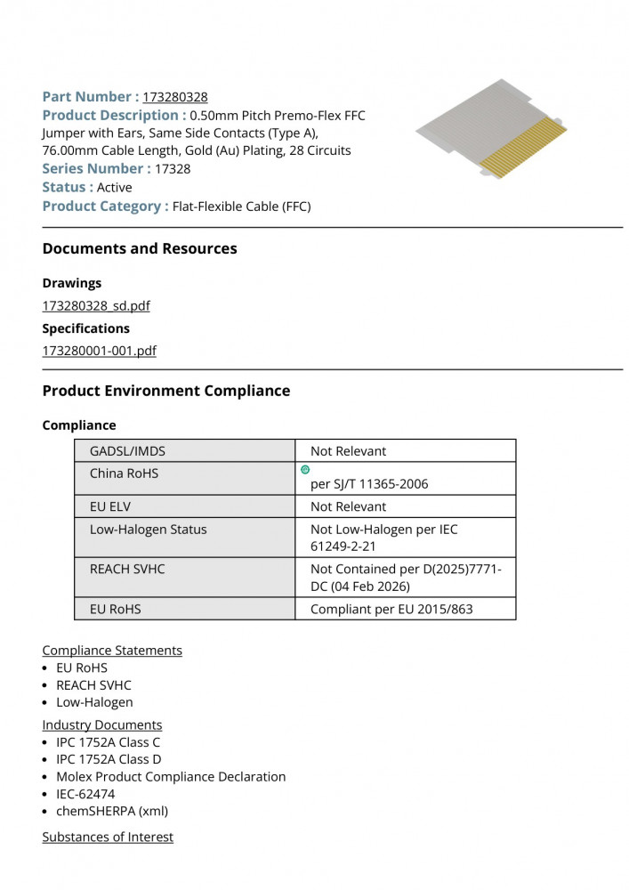 MOLEX 173280328 technical document, page 1