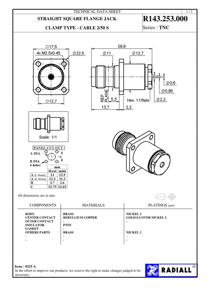 Radiall R143253000 technical document, page 1