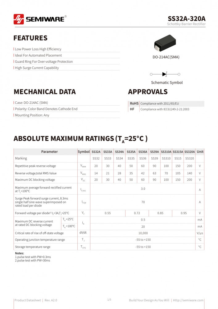 SEMIWARE SS320A datasheet page 1