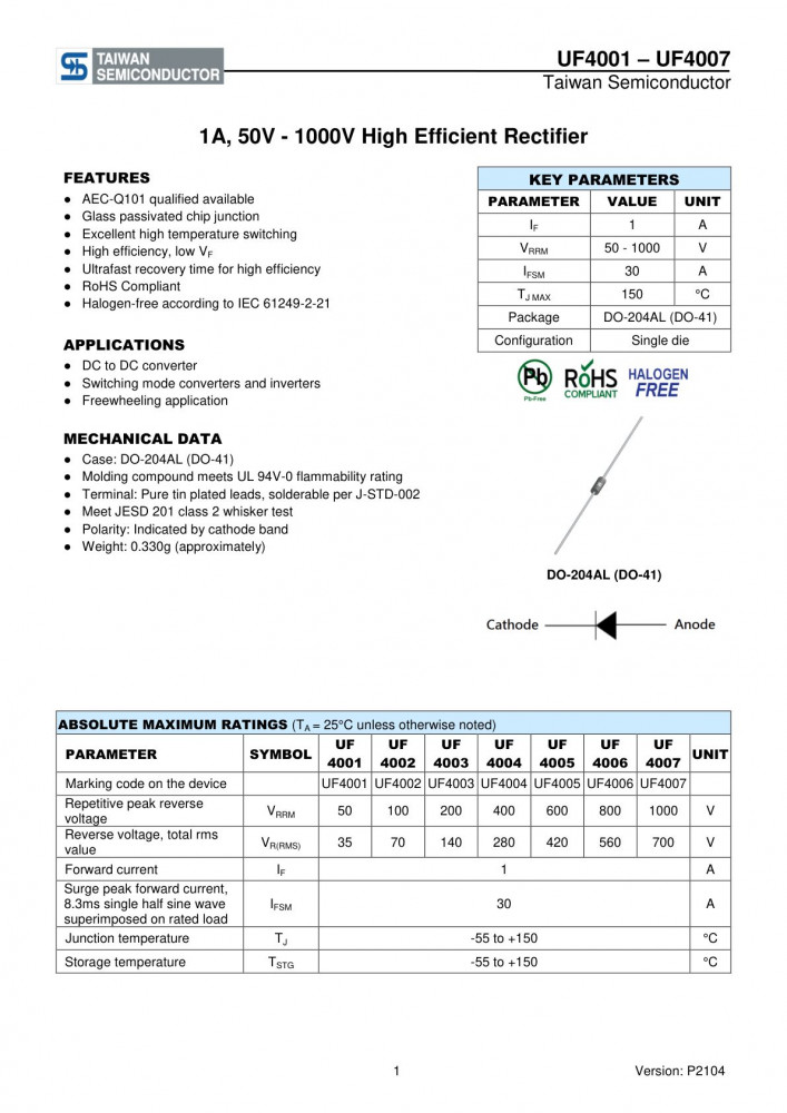 UF4004 datasheet page 1