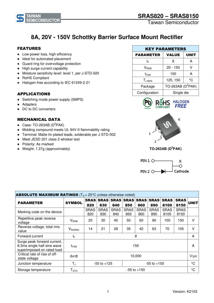 SRAS8150 datasheet page 1