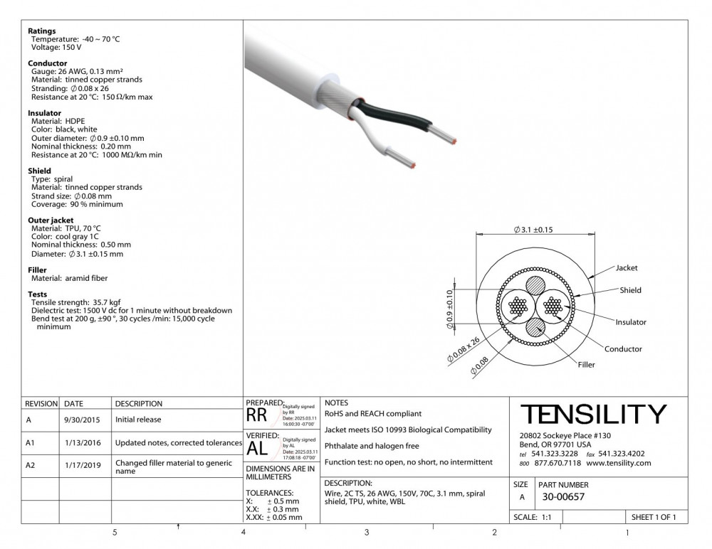 Tensility International 30-00657 cable product drawing preview