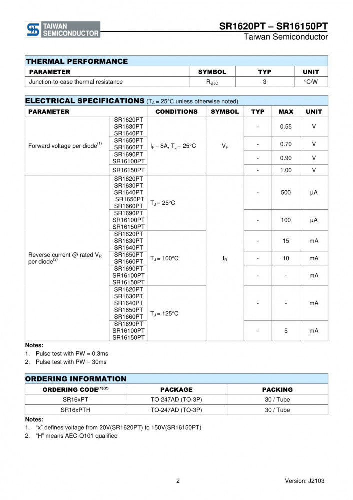 SR16150PT datasheet page 2