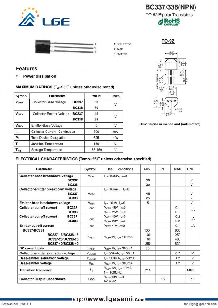 BC338-16 datasheet page 1
