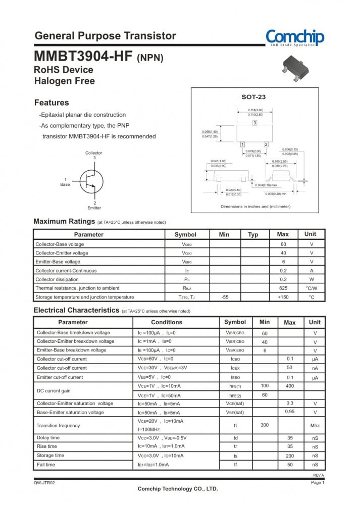 MMBT3904-HF datasheet page 1