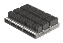 QSFP-DD Cage Assembly, 1-by-5, NET Fin Heat Sink, Spring Fingers, No Rear Legs, with Press-Fit Pins, Robust for sale