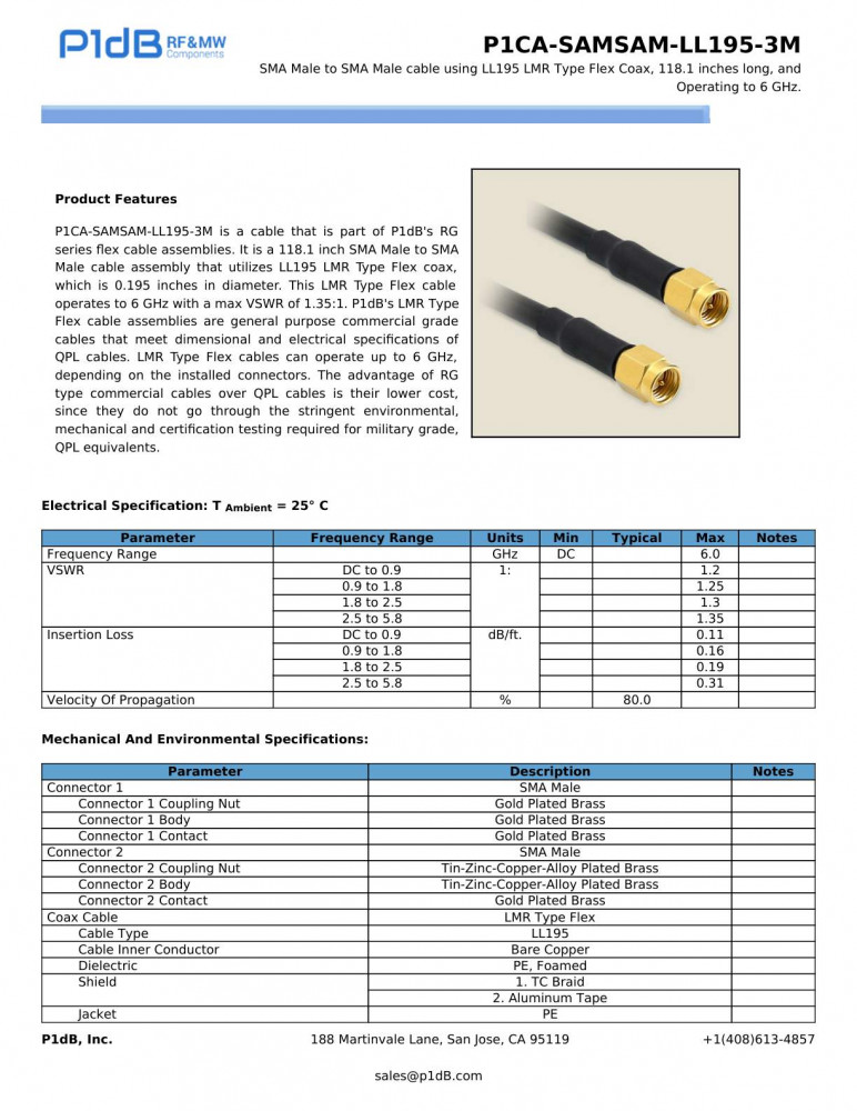 P1CA-SAMSAM-LL195-3M technical document image, page 1
