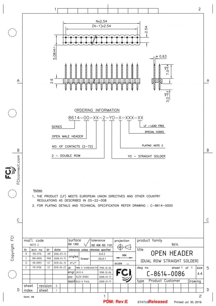 Amphenol 8614 series customer drawing preview