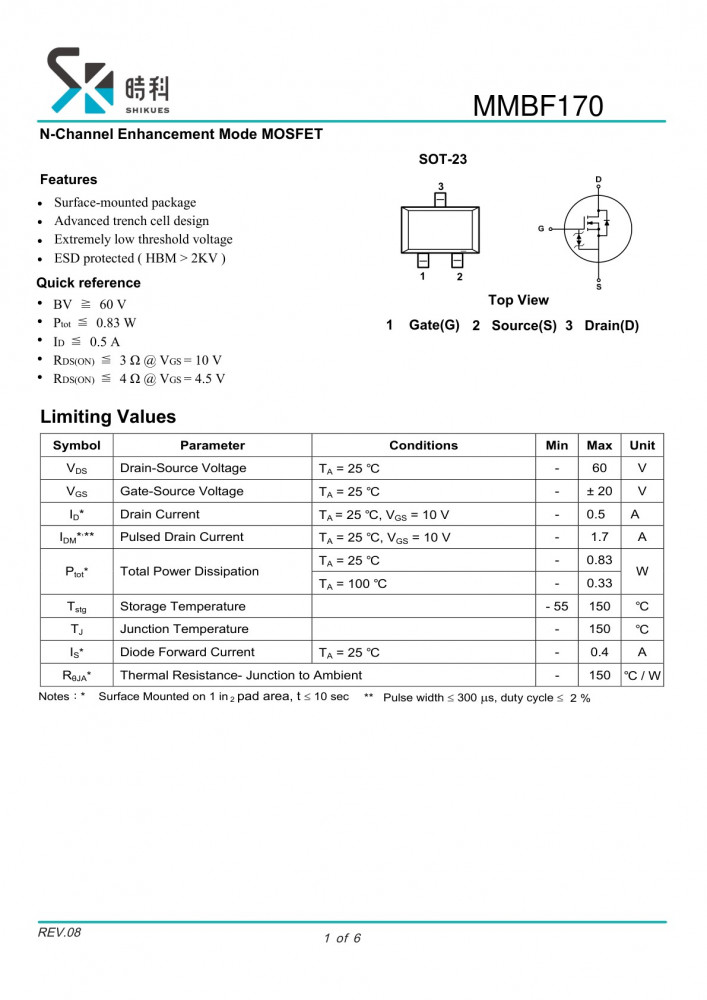 MMBF170 datasheet page 1