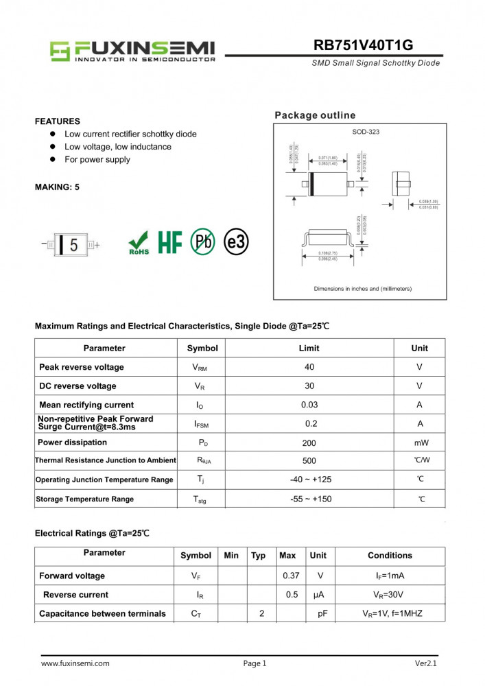 RB751V40T1G datasheet page 1