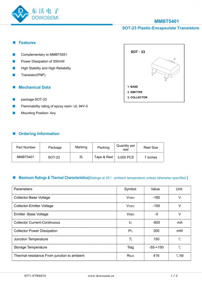 MMBT5401 datasheet page 1