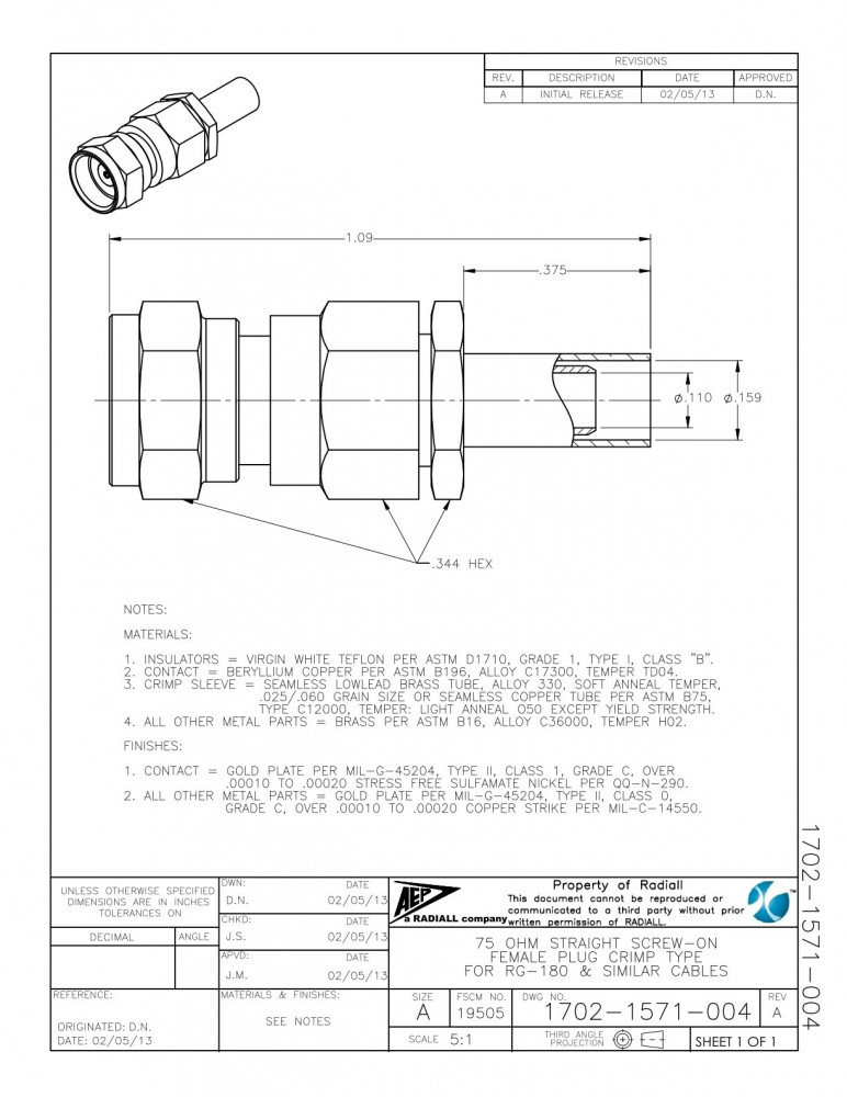 Radiall 1702-1571-004 product drawing