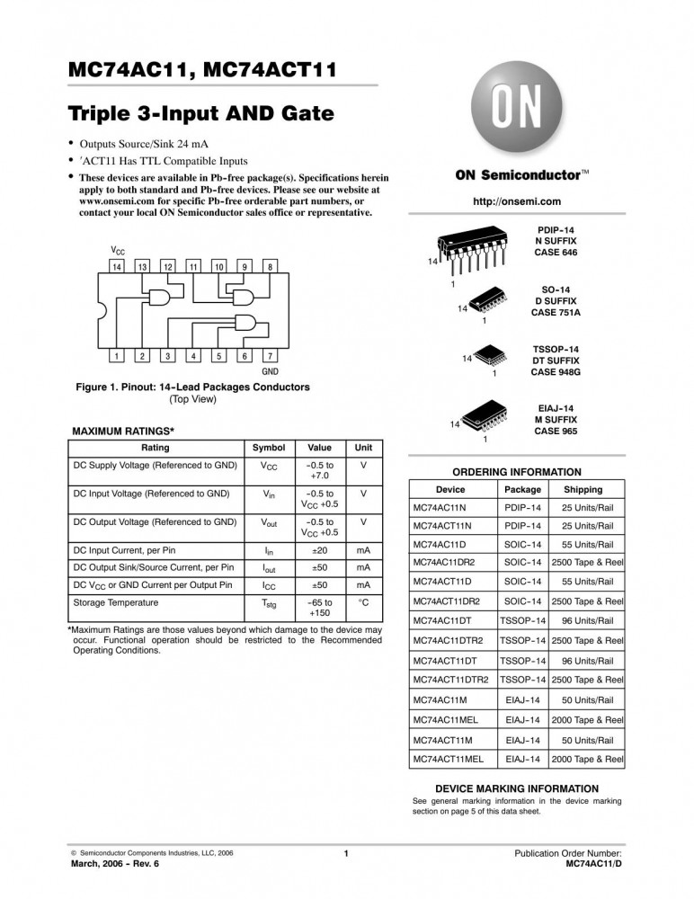 MC74ACT11M datasheet page 1