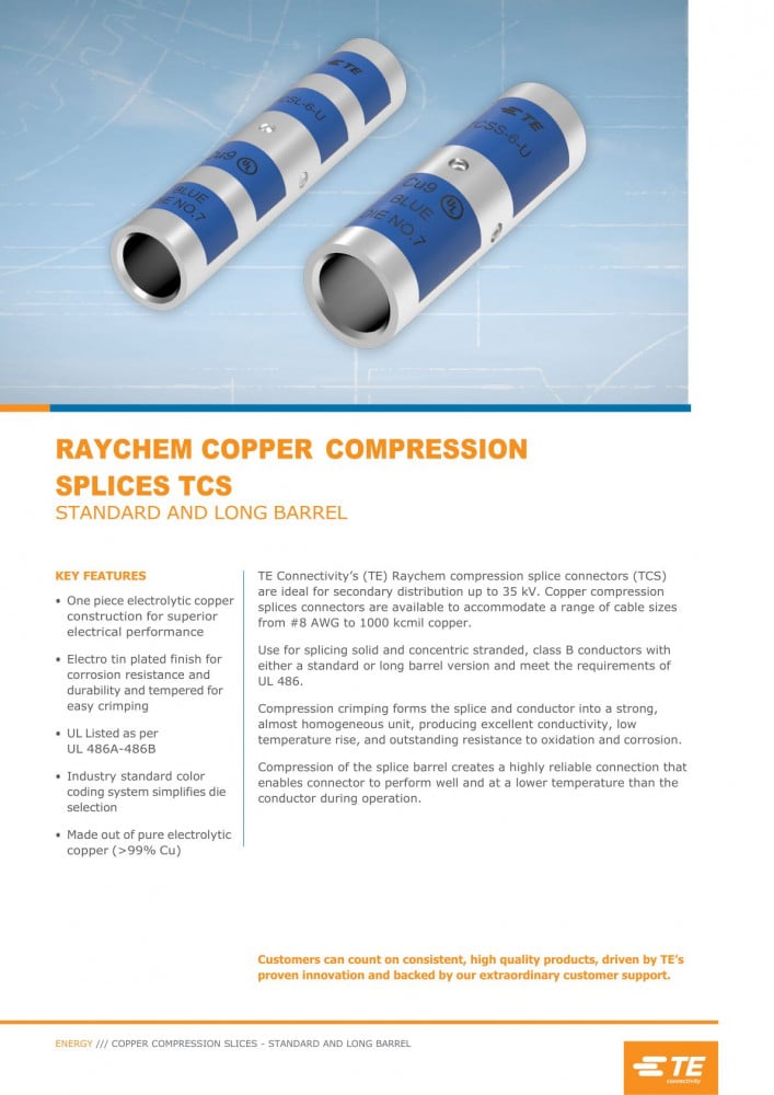 TE Connectivity Raychem copper compression splice technical document page 1