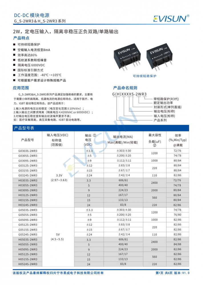 EVISUN G1509S-2WR3 datasheet page 1