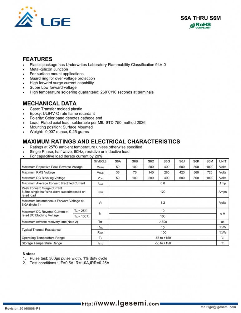 LGE S6MC datasheet page 1