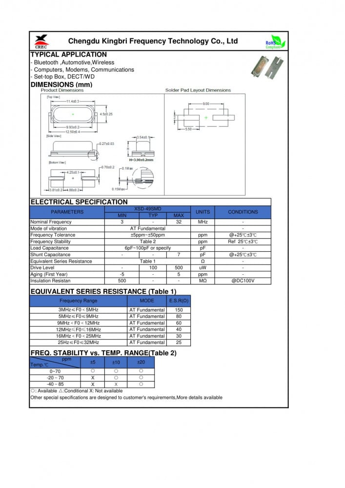 CREC XSD-49SMD technical document page