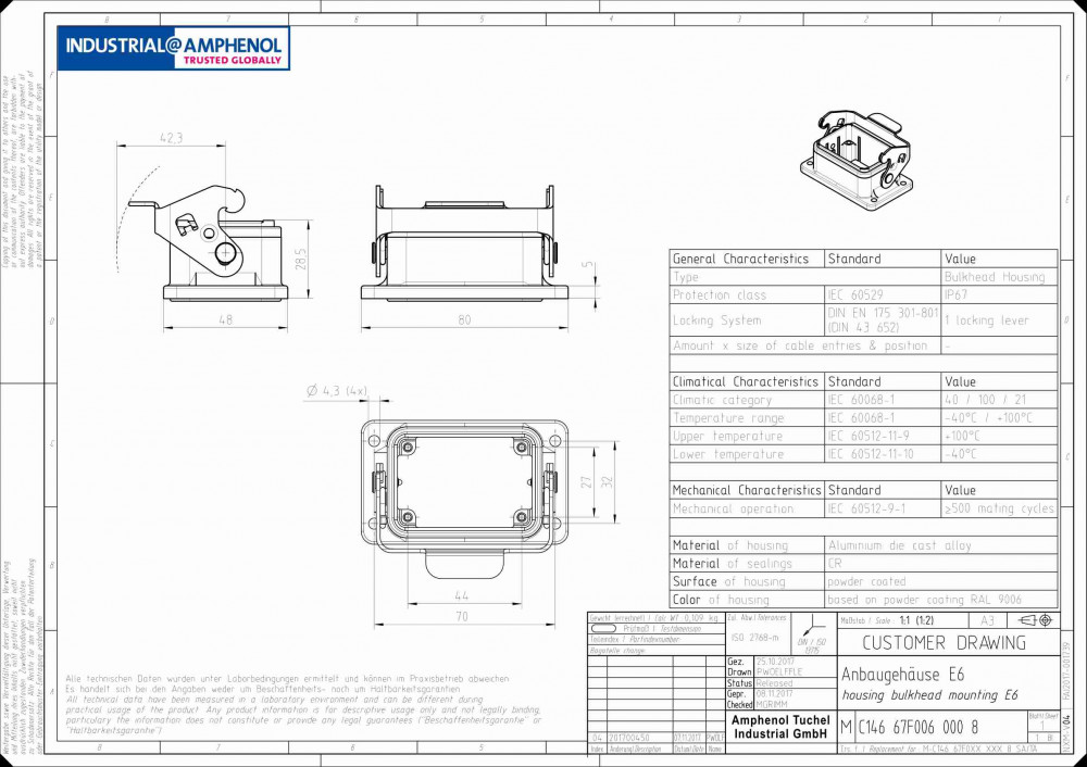 Amphenol C146 67F006 000 8 technical drawing