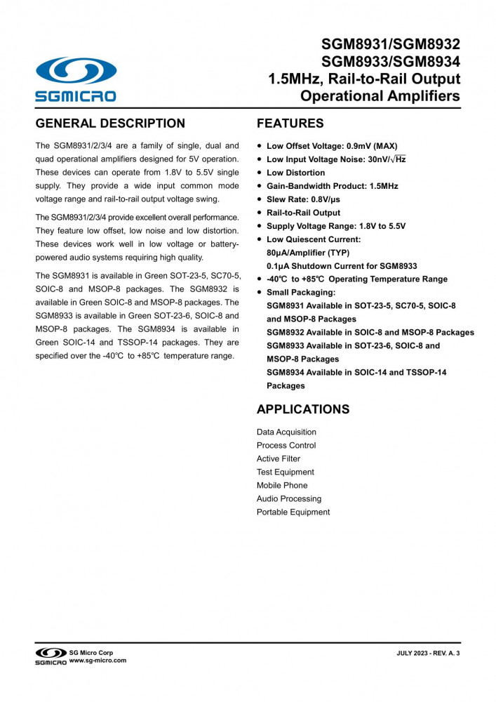 SGM8933 datasheet page 1