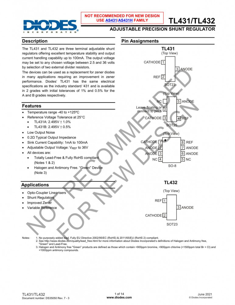 TL432BSA-7 datasheet page 1