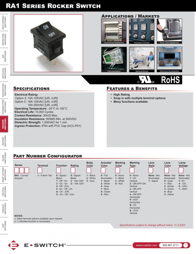 RA1 series datasheet page 1