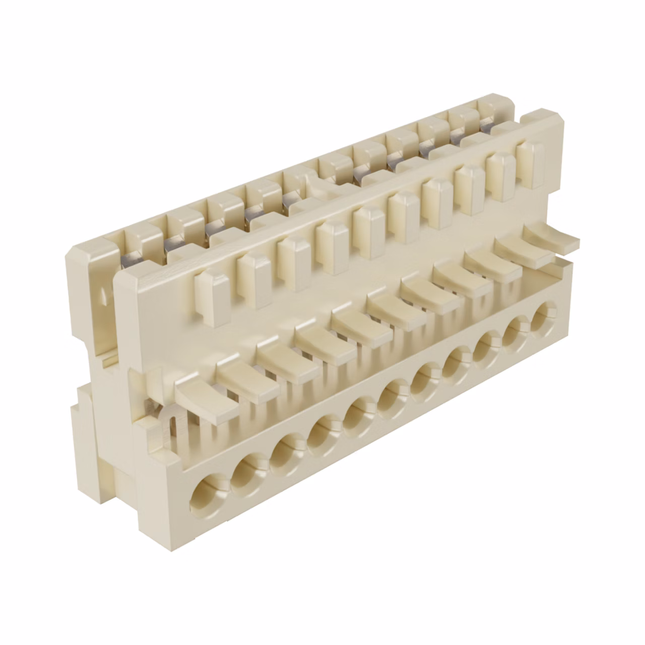 Appli-Mate RAST 2.5 Connector, 2.50mm Pitch, Female, 12 Circuits, Circuit 2 and 11 Voided, Polarizing Rib Between 5/6, Latch at Circuit 2 and 11, Closed Endwalls, Gold Plating