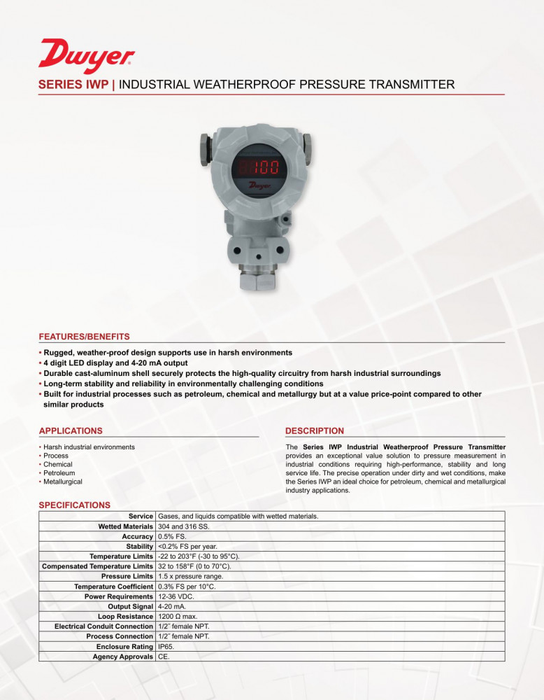 Series IWP pressure transmitter technical document, page 1