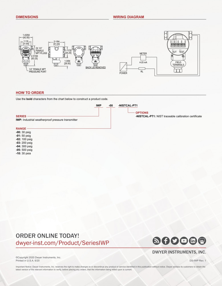 Series IWP pressure transmitter technical document, page 2