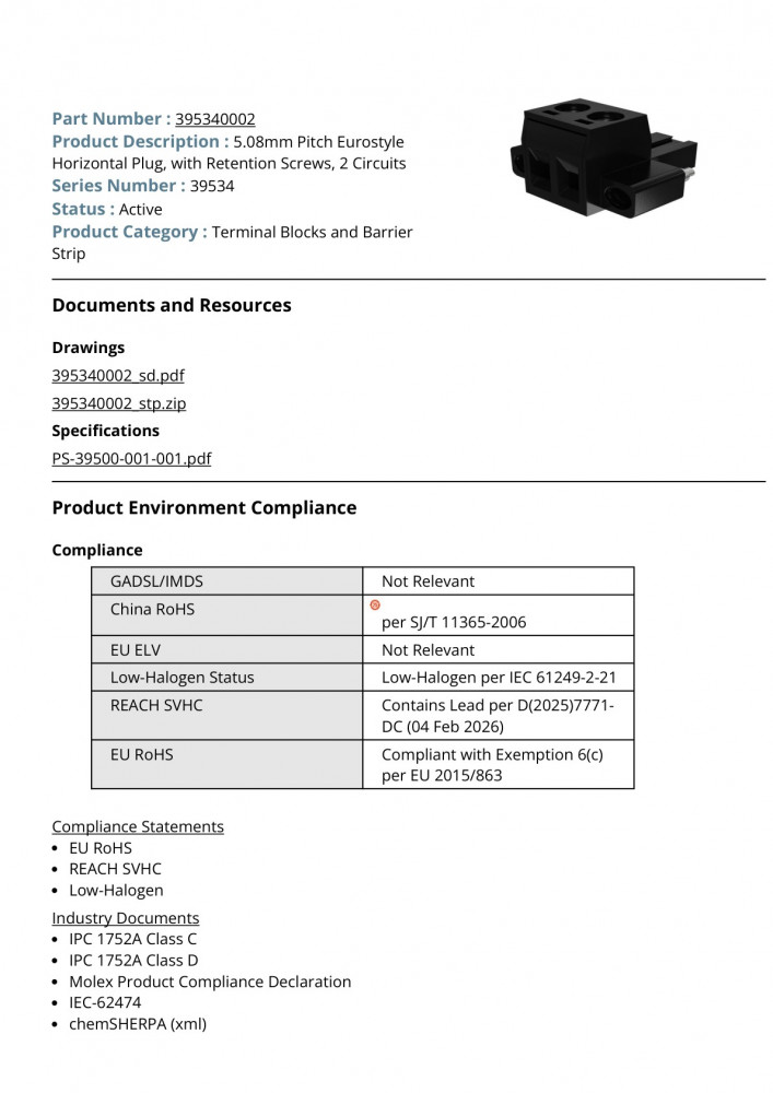 ESE Eurostyle terminal block document image, page 1