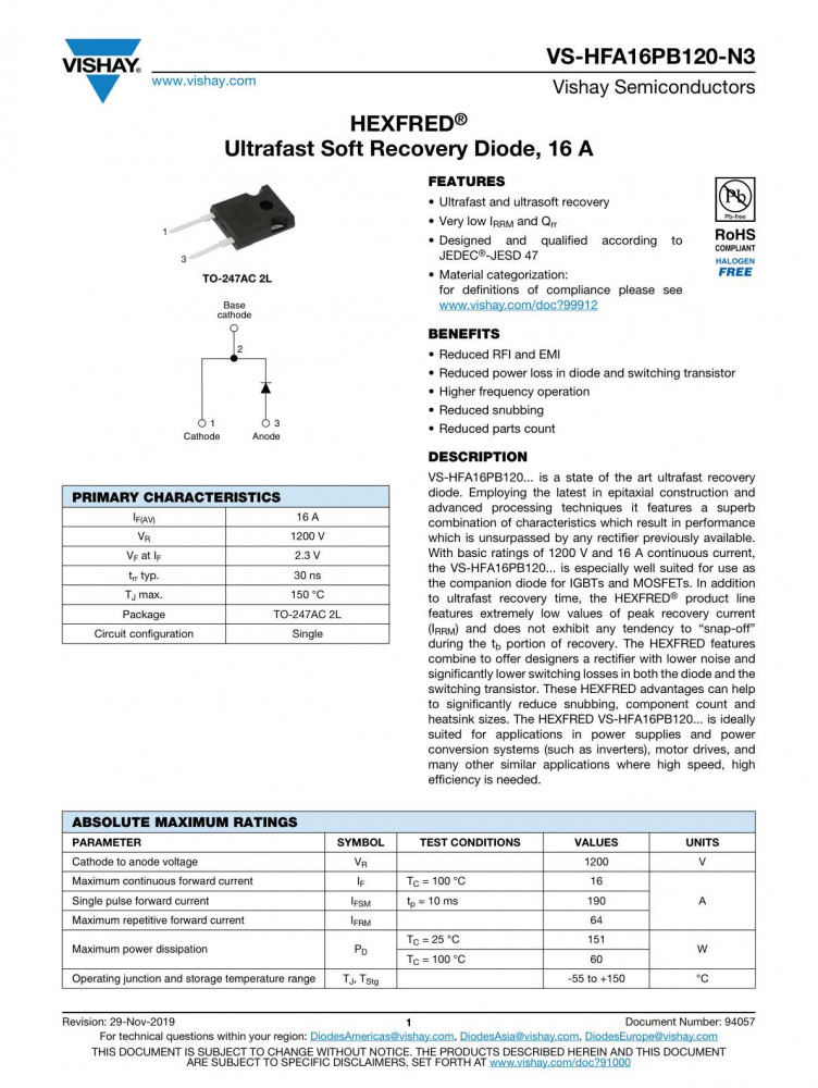 VS-HFA16PB120-N3 datasheet page 1