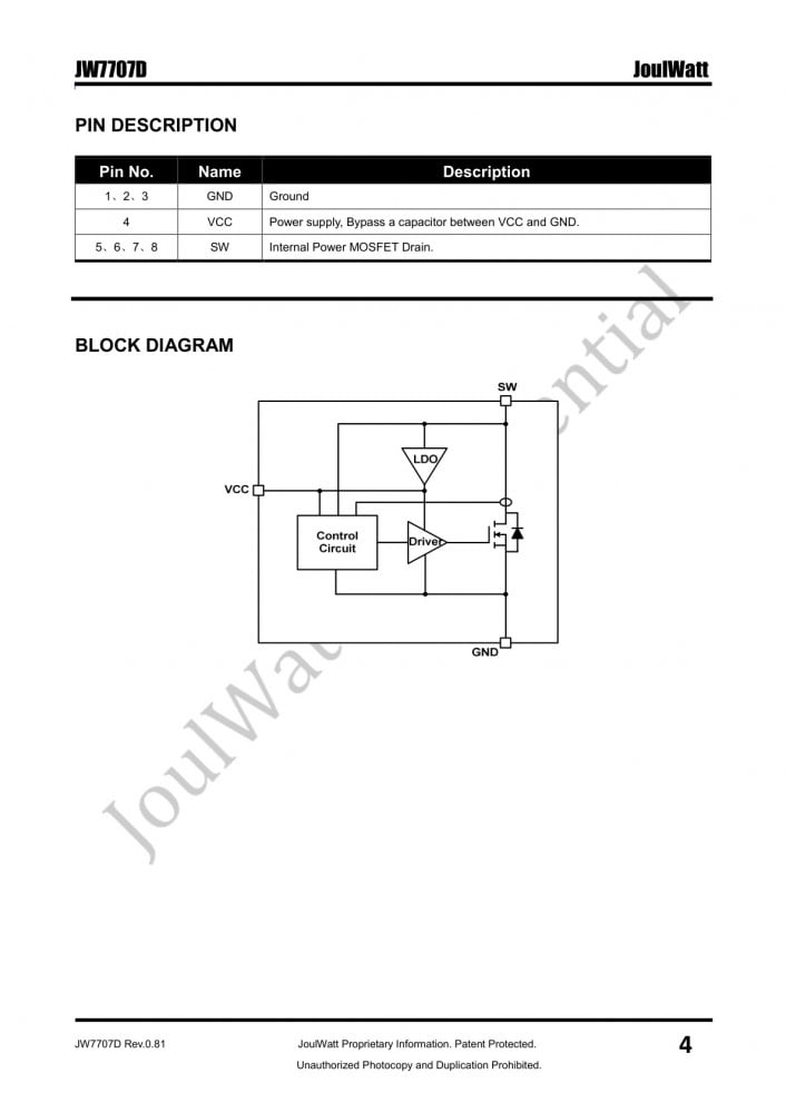 JW7707D datasheet page 4