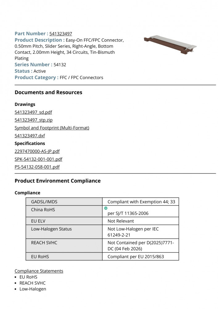 Technical document image 1 for MOLEX 541323497