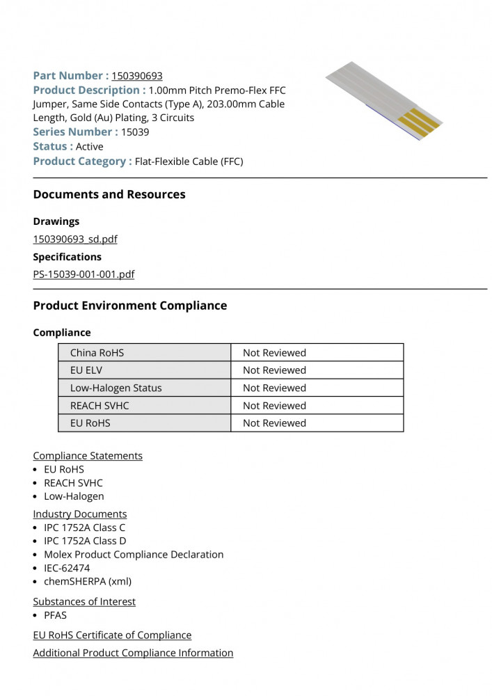 MOLEX 1.00 mm pitch FFC family specification, page 1