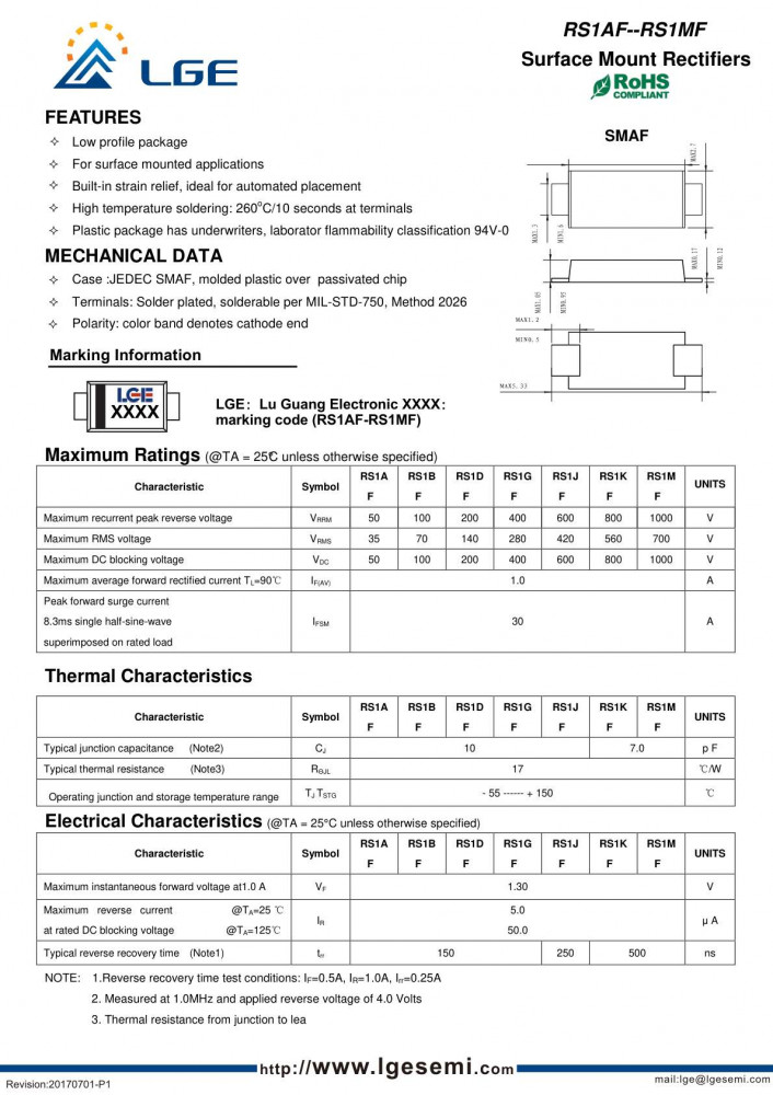 LGE RS1MF datasheet page 1