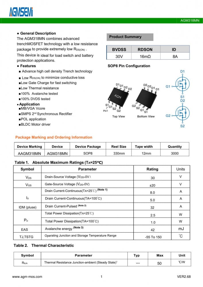 AGM318MN datasheet page 1