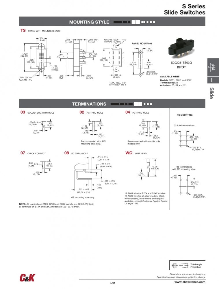 C&K S Series slide switch catalog page 4