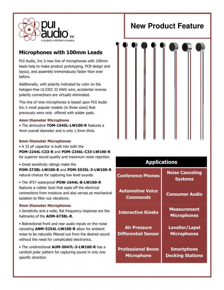 Microphones with 100 mm leads product information image