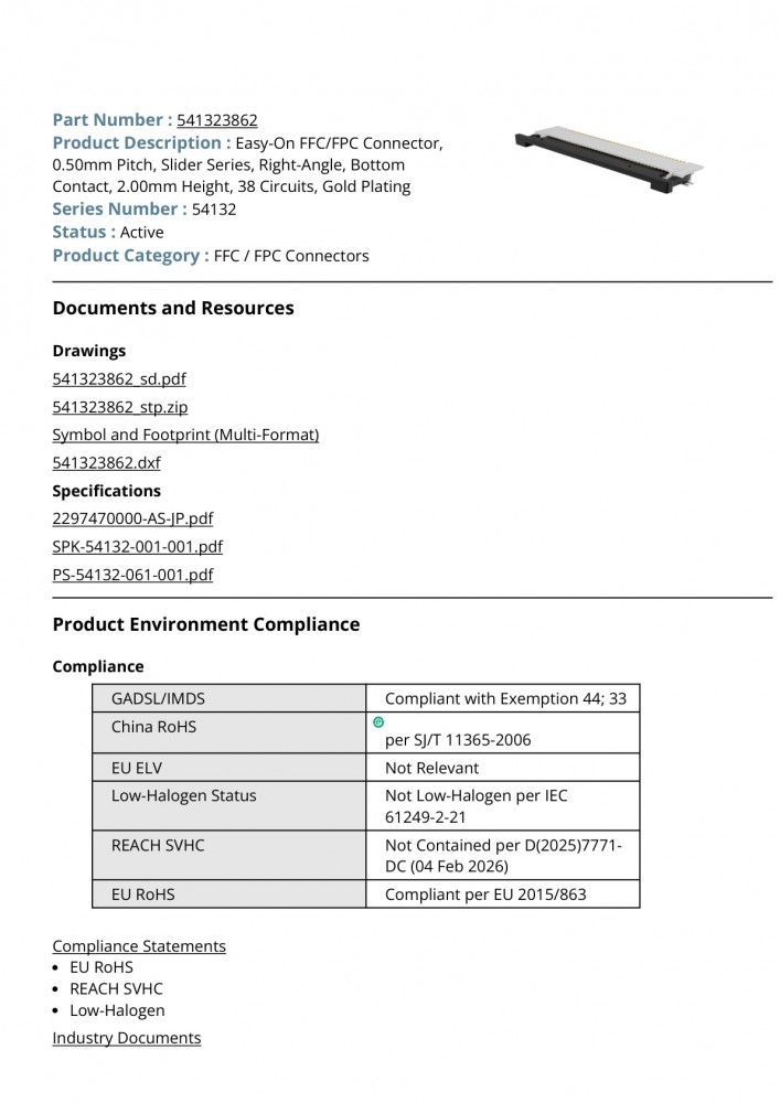 MOLEX 541323862 technical document page 1