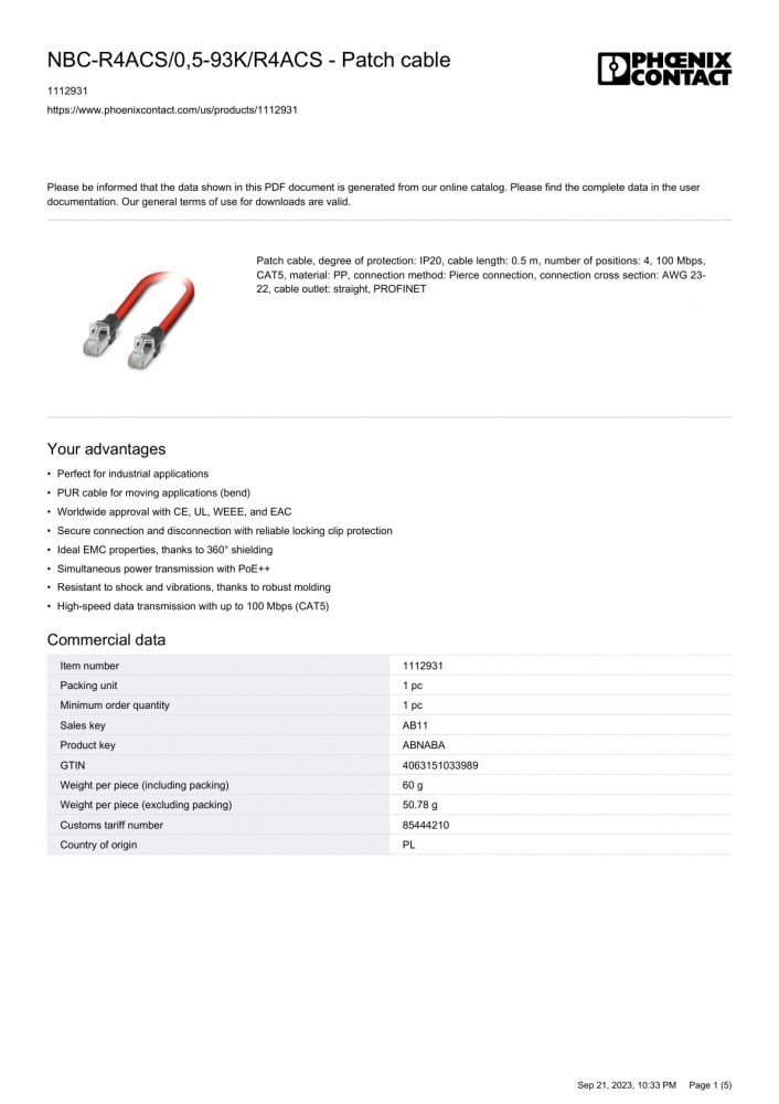 Phoenix Contact 1112931 technical document page 1