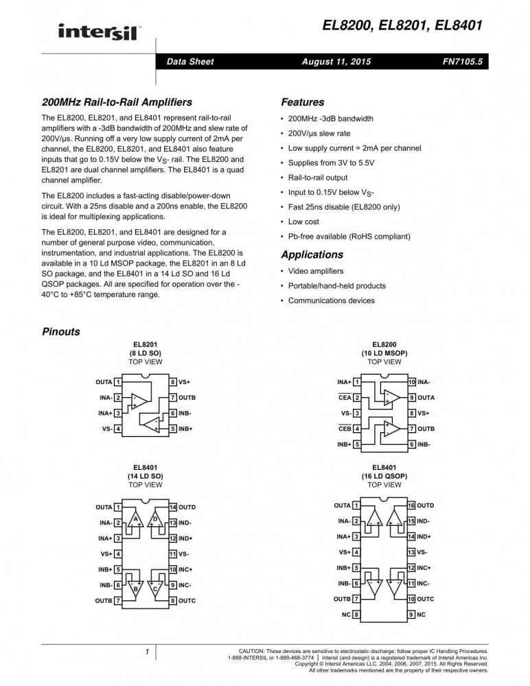 EL8200IYZ datasheet page 1