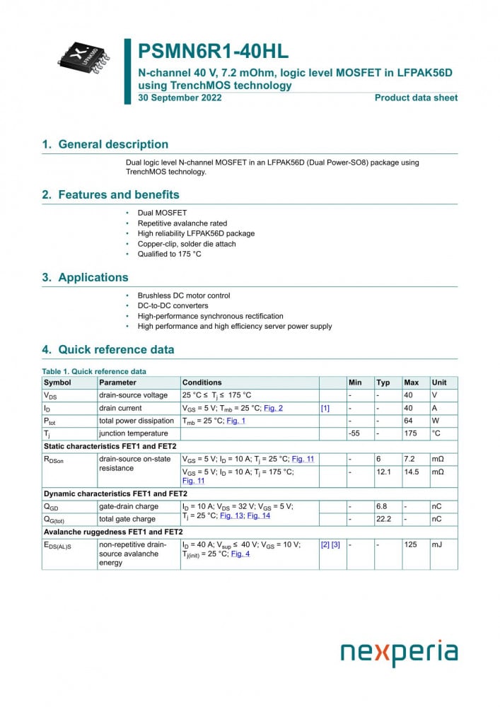 PSMN6R1-40HLX datasheet page 1