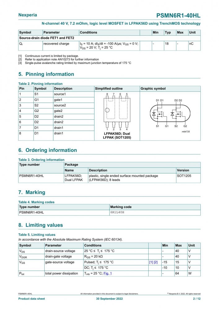 PSMN6R1-40HLX datasheet page 2