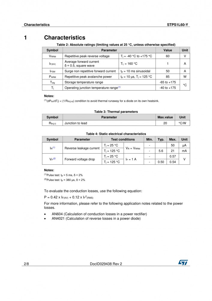STPS1L60ZFY datasheet page 2