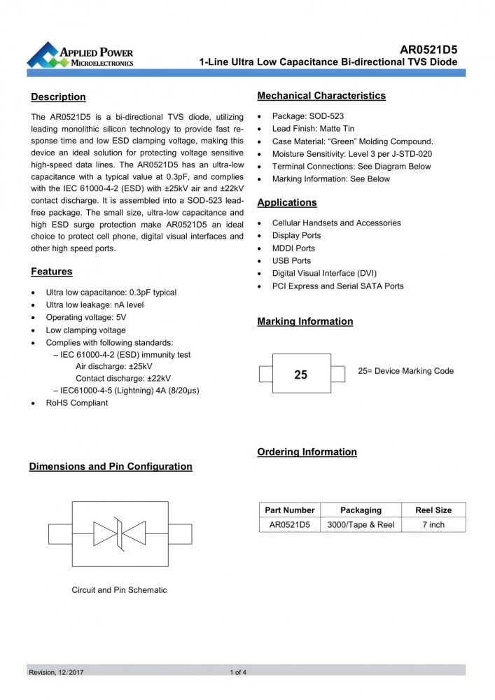AR0521D5 datasheet page 1