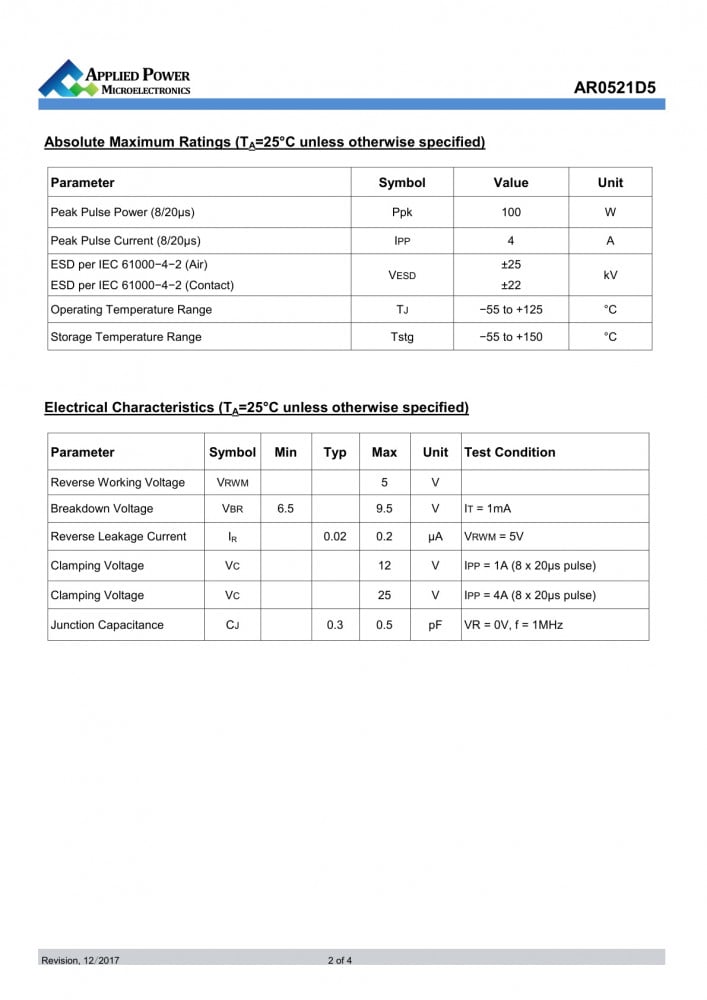 AR0521D5 datasheet page 2