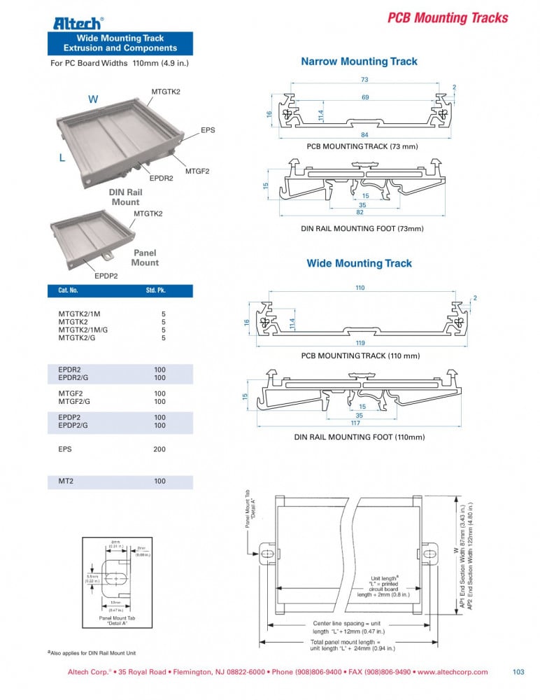 Altech mounting track product documentation